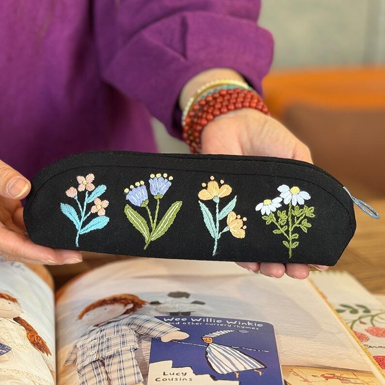 Hand-embroidered Pencil Case DIY Kit, 3D Flower Design, Lu Embroidery ...