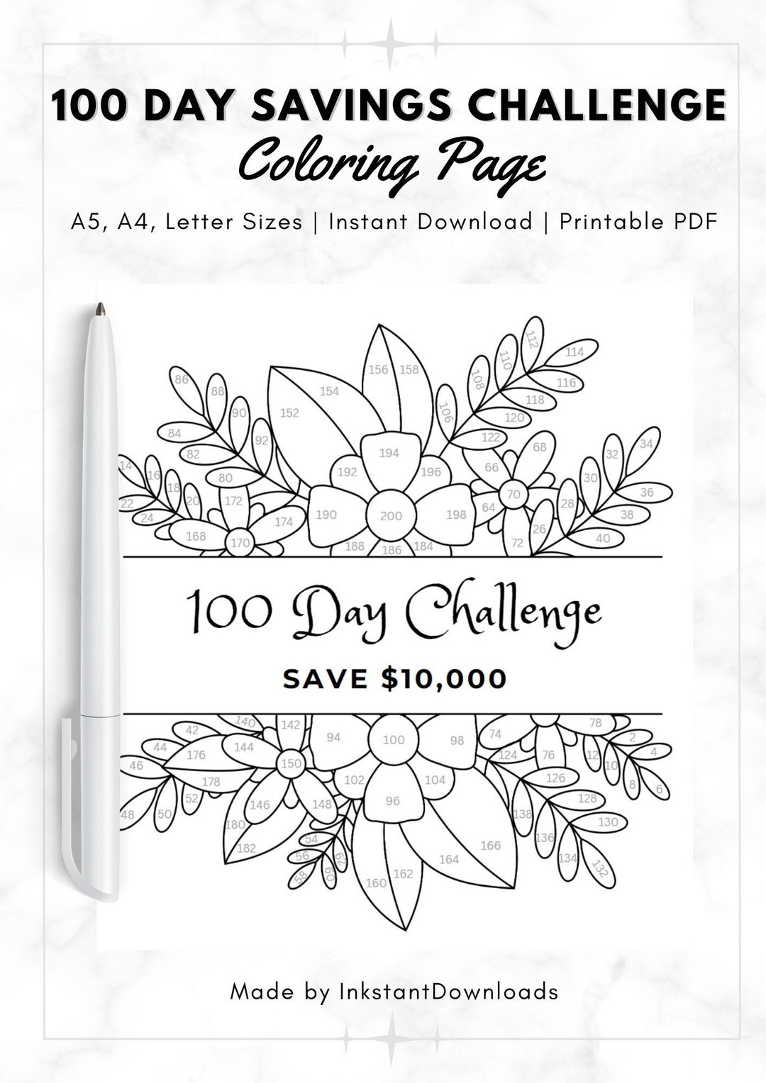 100 Day Challenge Printable | Instant Download | Printable PDF | Money ...
