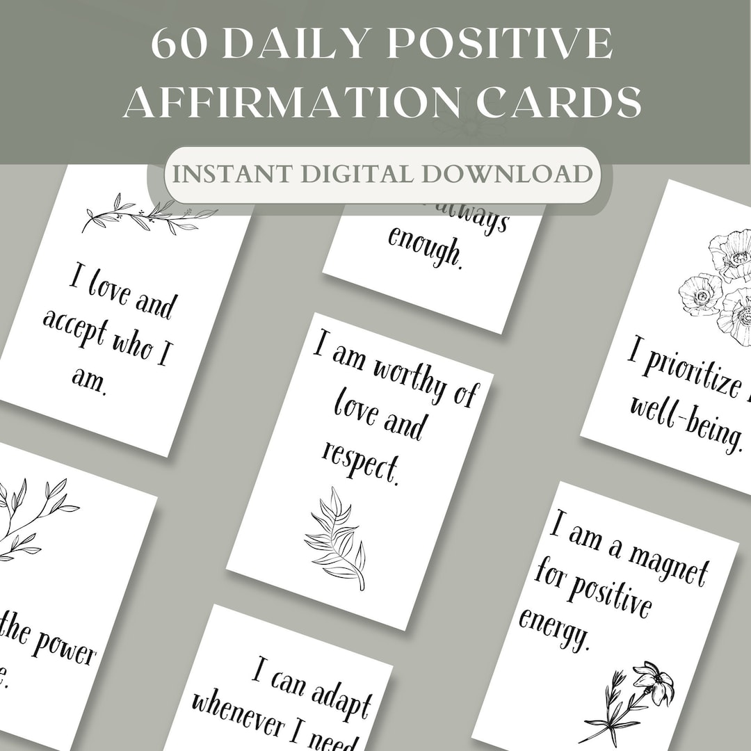 60 Printable Positive Affirmation Cards, Self-care, Vision Board ...