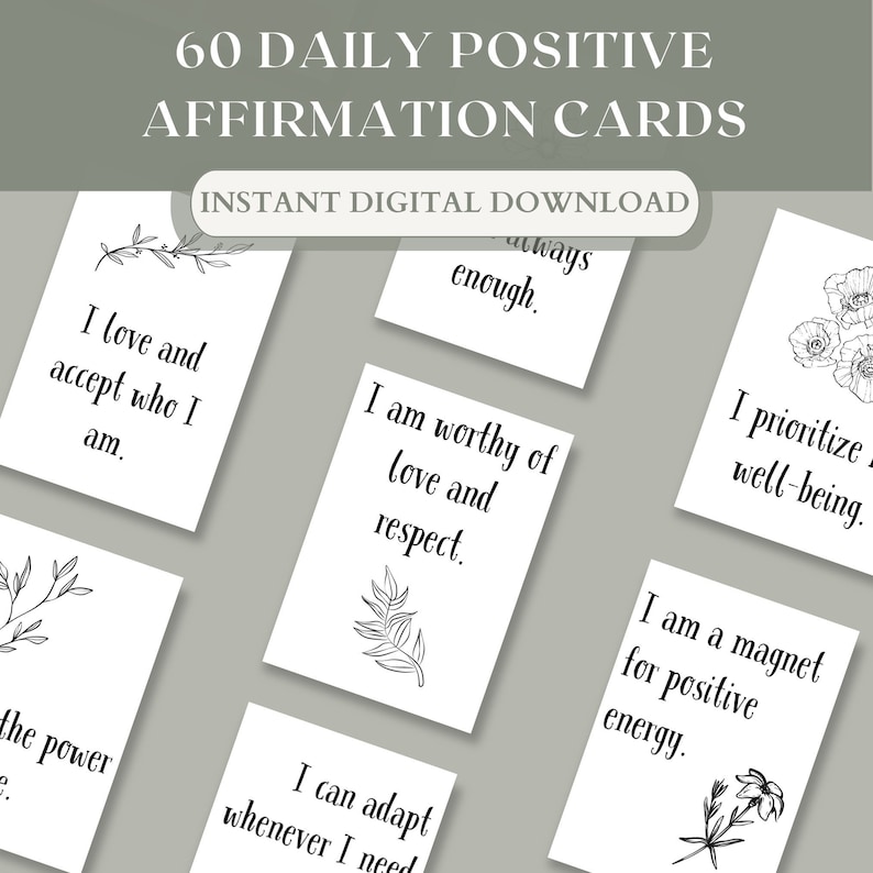 60 Printable Positive Affirmation Cards, Self-care, Vision Board ...