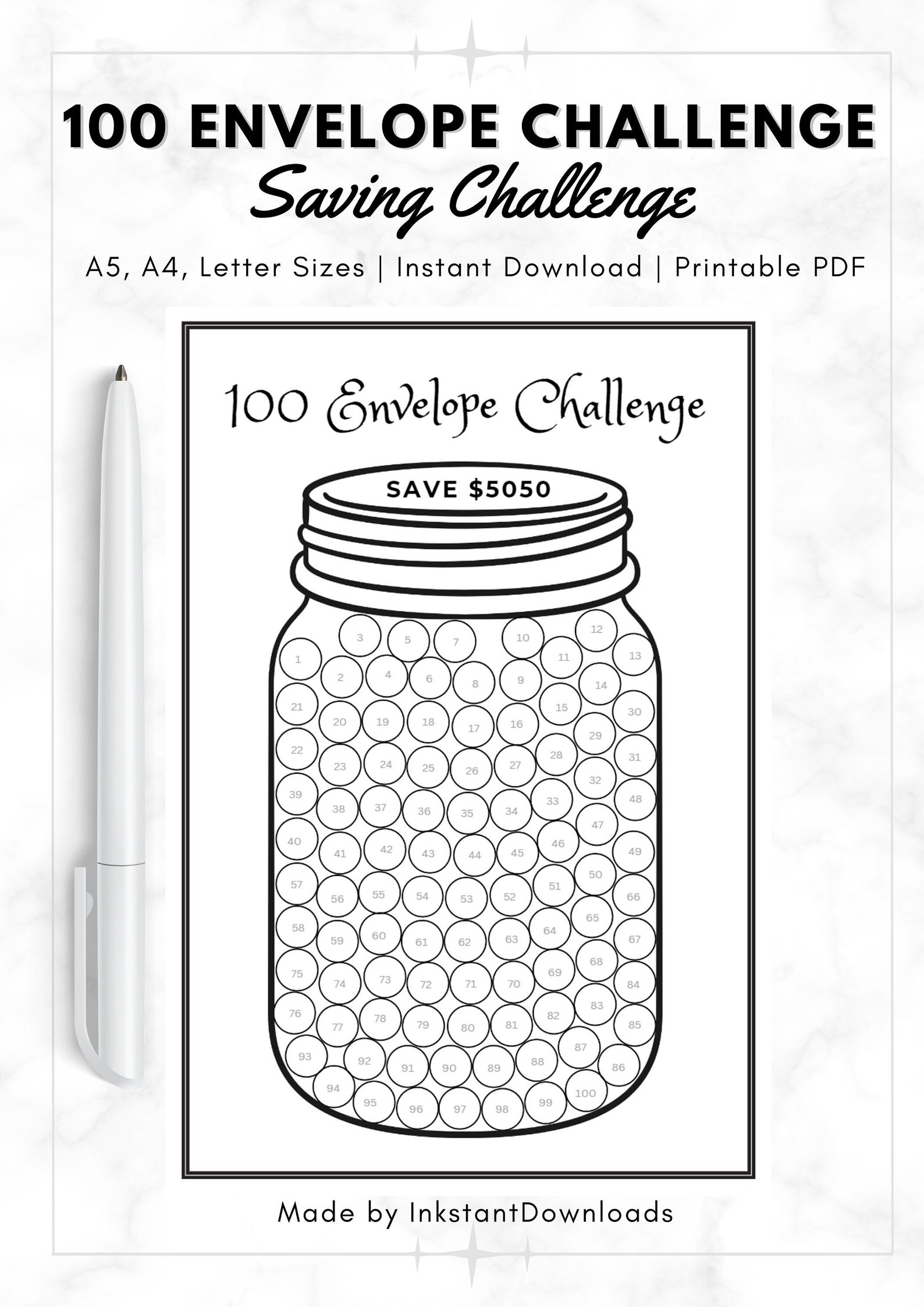 Simple 100 Envelope Challenge Printable Instant Download Printable PDF Money Savings Challenge ...