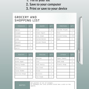 Printable and Fillable Grocery and Shopping List Template, Health ...