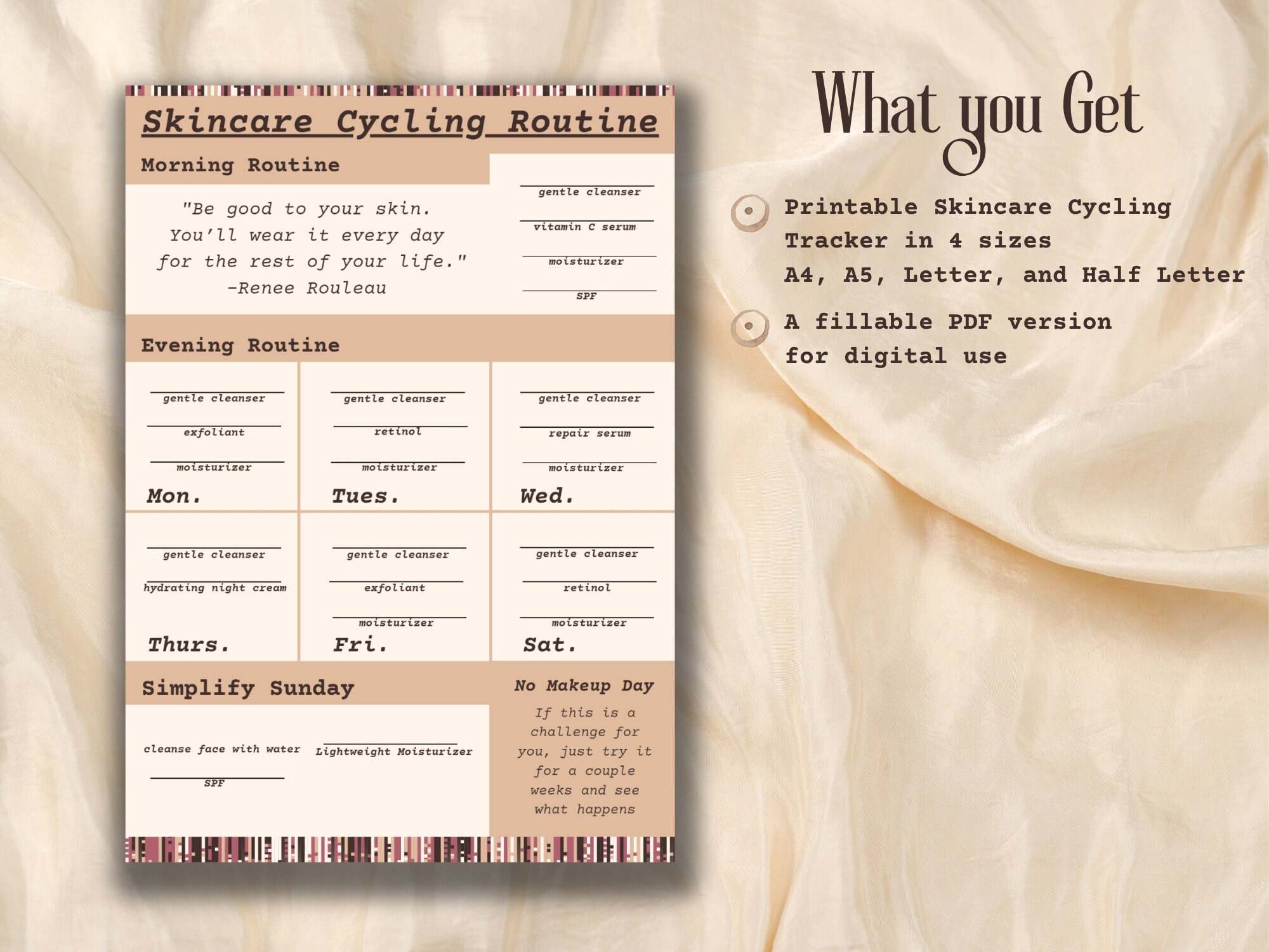 Skin Cycling Routine Tracker Printable Easy Strategy Cheat Sheet For