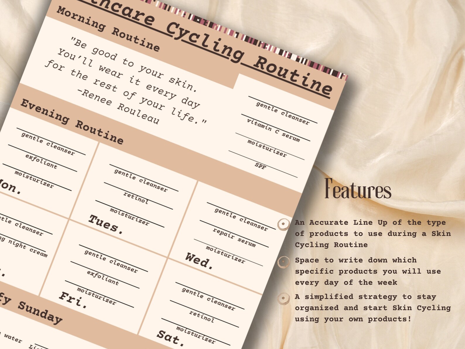 Skin Cycling Routine Tracker Printable Easy Strategy Cheat Sheet For