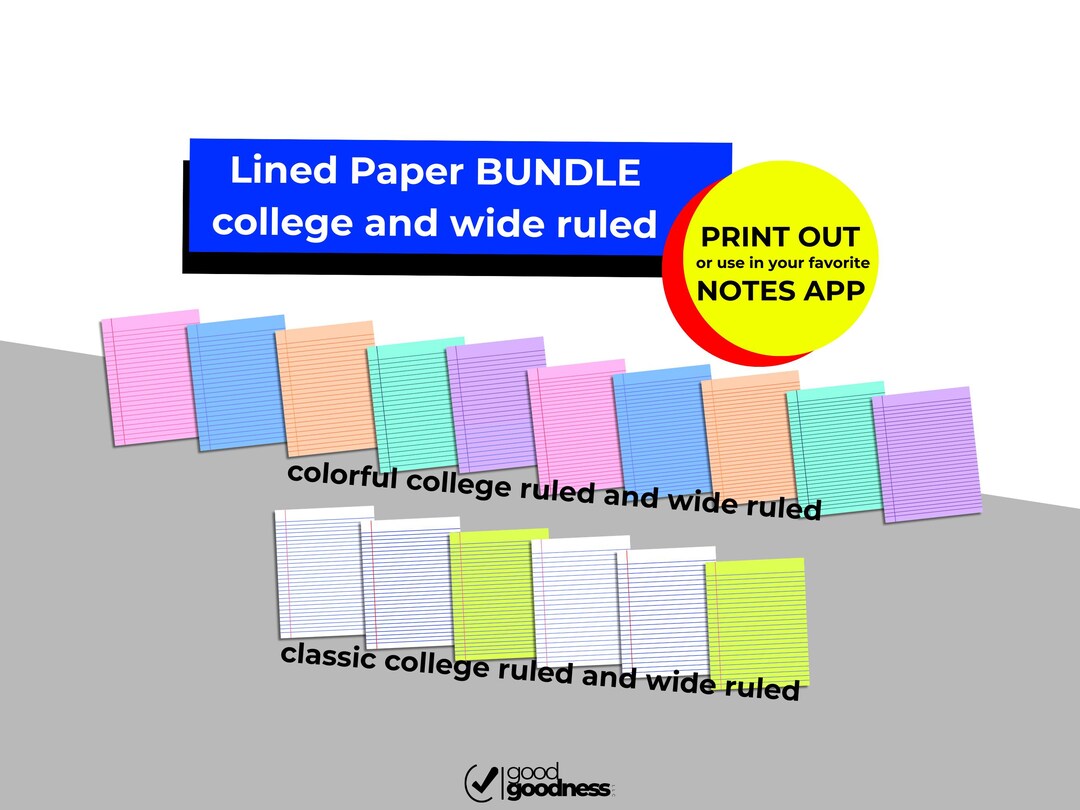Lined Paper Bundle | Classic and Colorful College and Wide Ruled Set ...