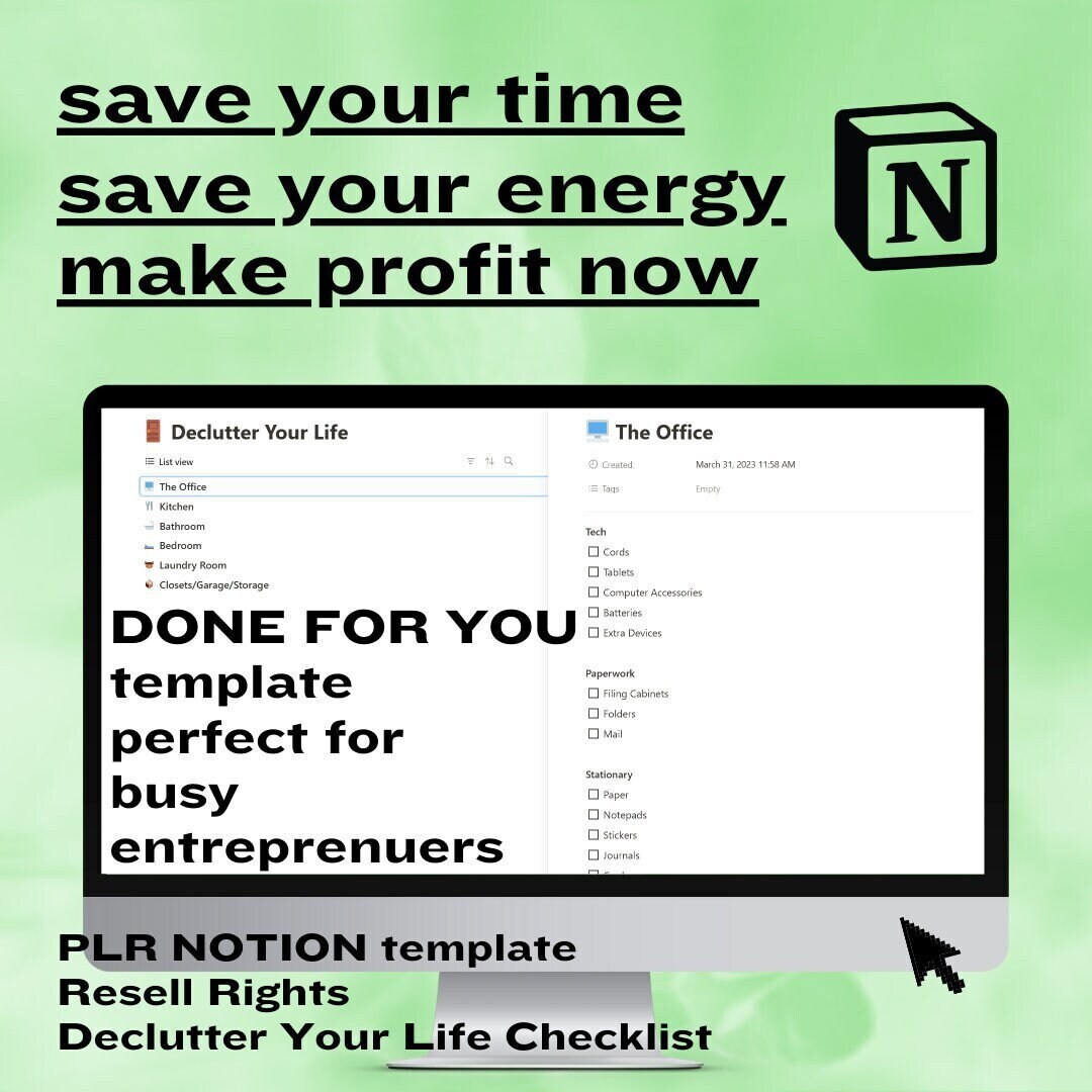 Declutter Checklist Notion Template PLR Done for You Template Declutter Resellable Template ...