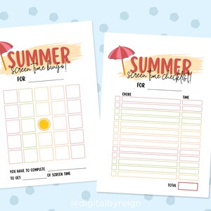 Summer Screen Time Checklist and Bingo, Printable, PDF, Editable, Canva Template - Etsy