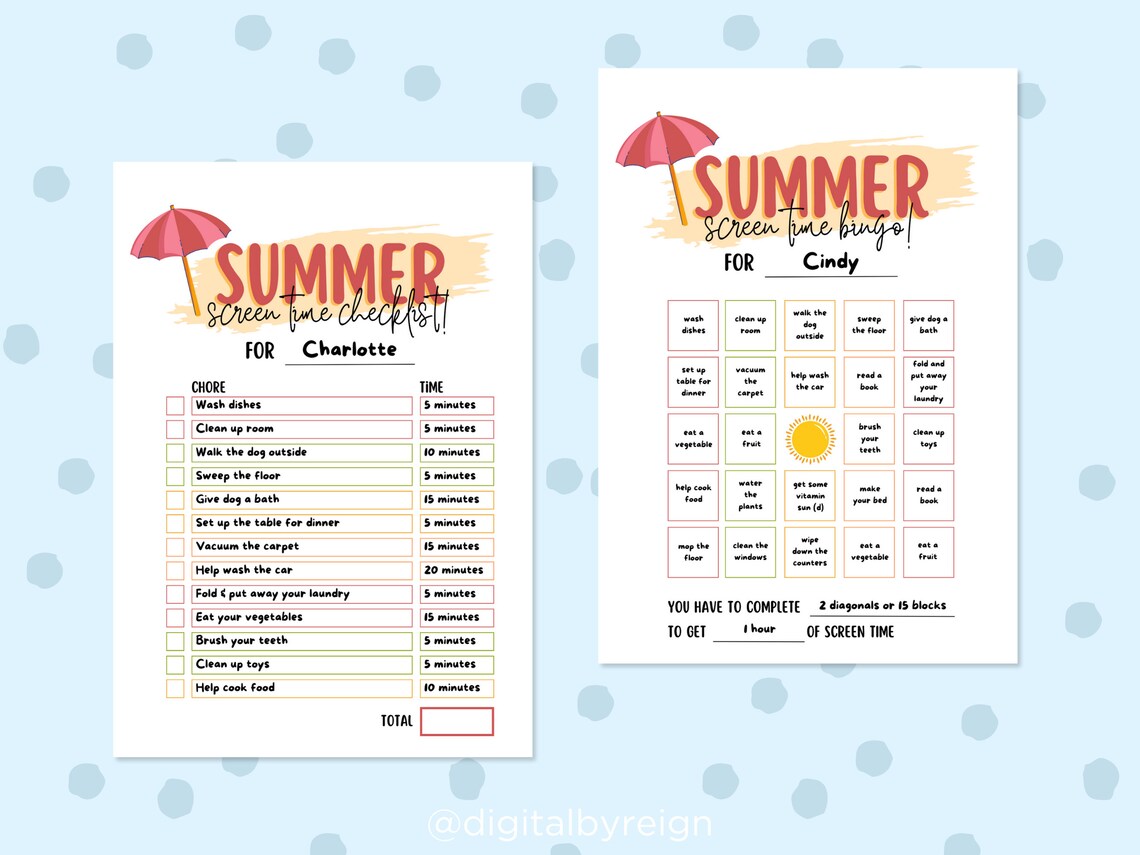Summer Screen Time Checklist and Bingo, Printable, PDF, Editable, Canva ...
