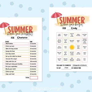 Summer Screen Time Checklist and Bingo, Printable, PDF, Editable, Canva ...