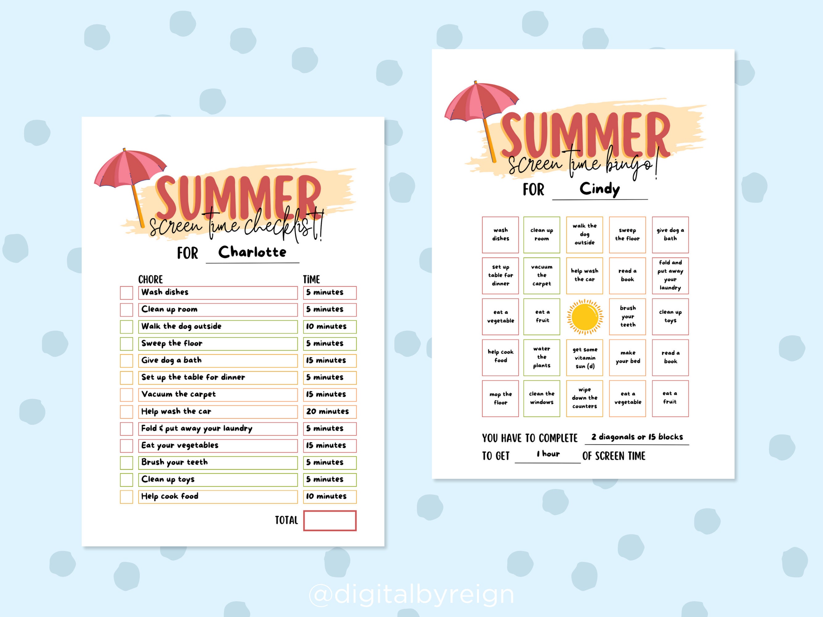 Summer Screen Time Checklist and Bingo, Printable, PDF, Editable, Canva ...