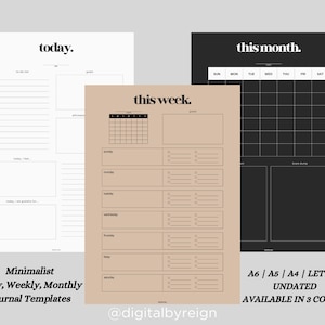 Minimalist Journal Template, Daily, Weekly, Monthly, Bullet Journal ...