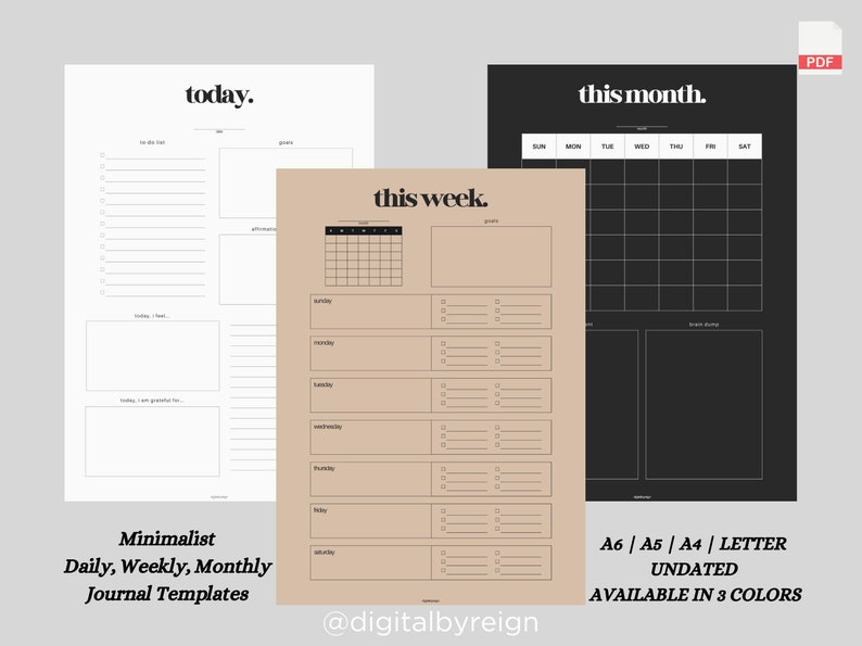 Minimalist Journal Template, Daily, Weekly, Monthly, Bullet Journal ...