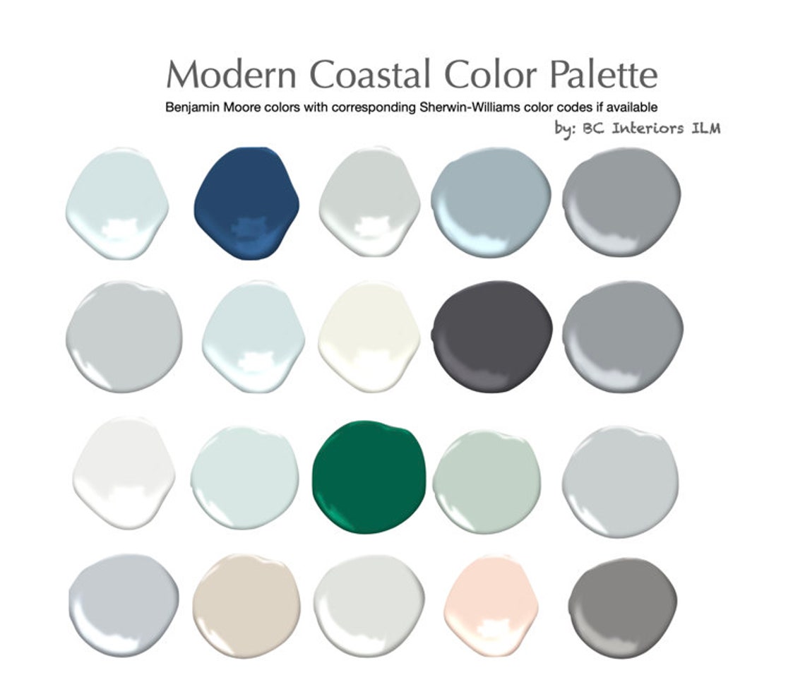 Calm Airy Modern Coastal Paint Color Palette Benjamin Moore Beach House ...