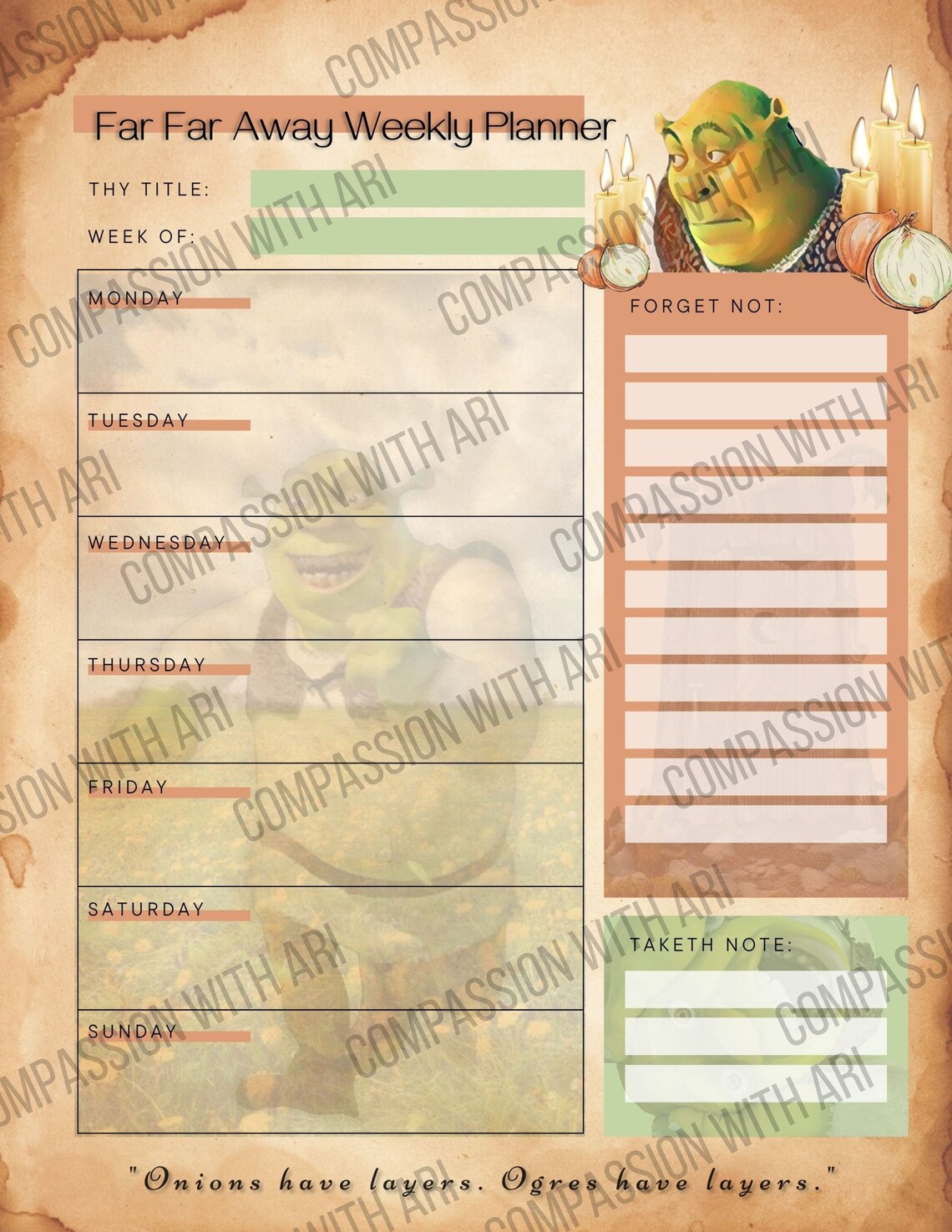 Funny Shrek Meme Themed Weekly Planner (DIGITAL) - Etsy