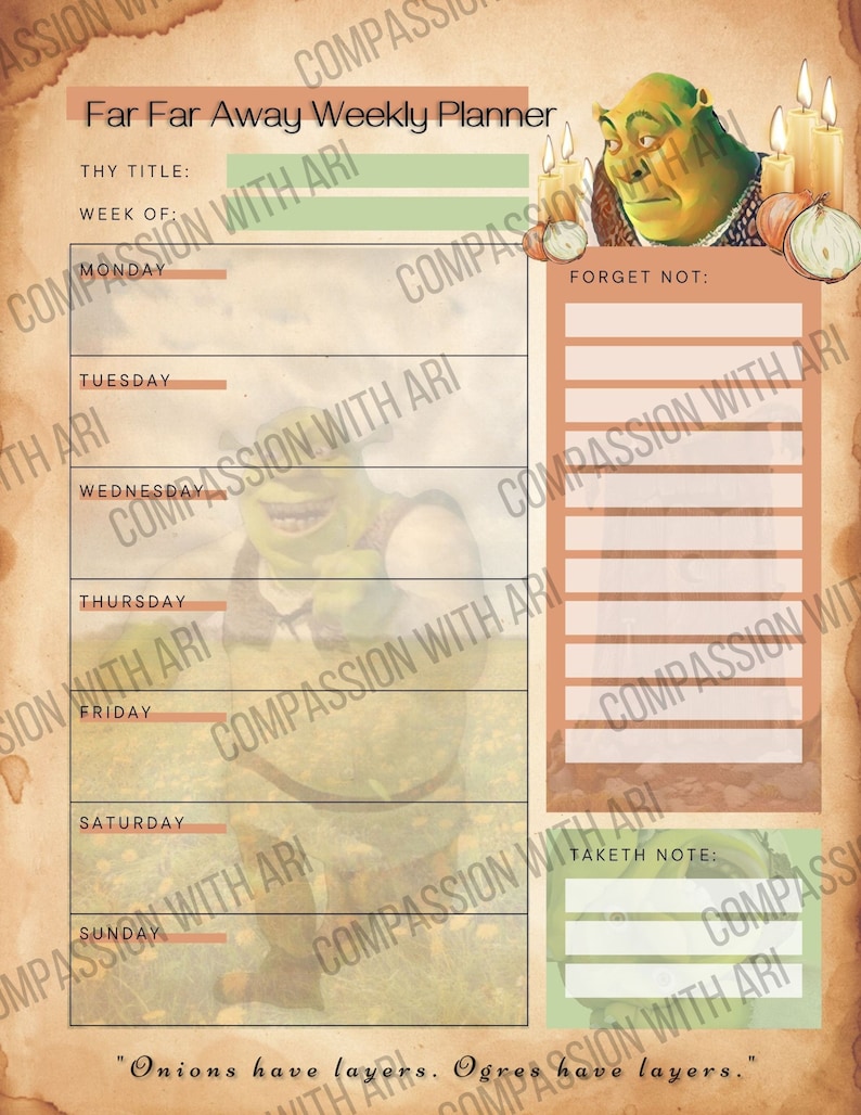 Funny Shrek Meme Themed Weekly Planner (DIGITAL) - Etsy