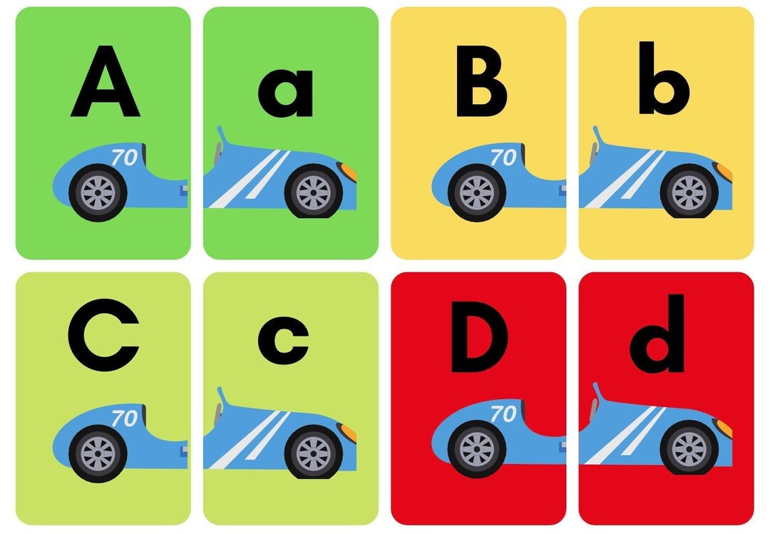 ABC Race Car Matching Flashcards - Etsy