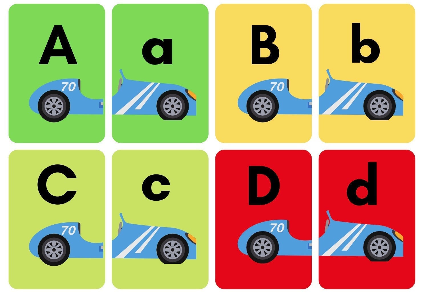 ABC Race Car Matching Flashcards - Etsy