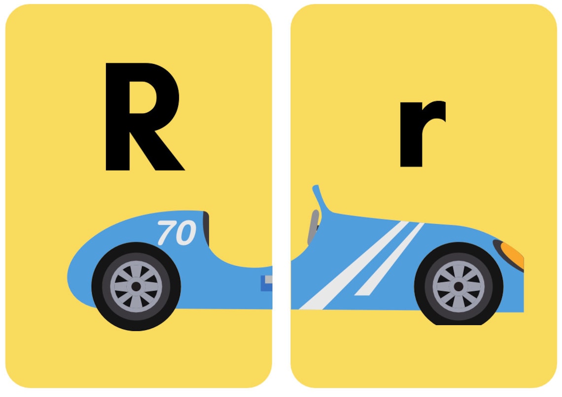 ABC Race Car Matching Flashcards - Etsy