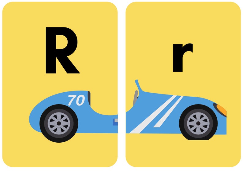 ABC Race Car Matching Flashcards - Etsy