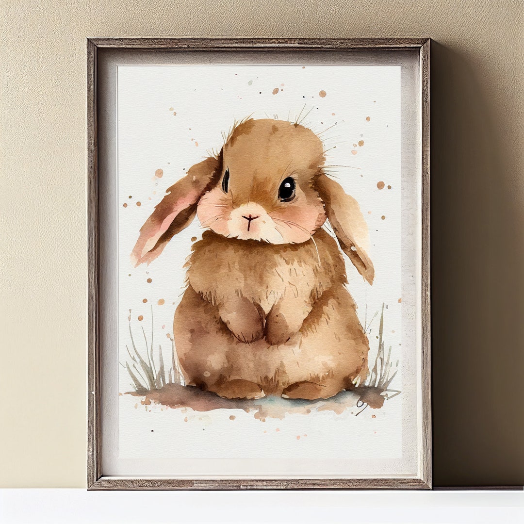 Bunny Rabbit Watercolor Poster Wall Art, Cute Nursery Wall Decor Art ...