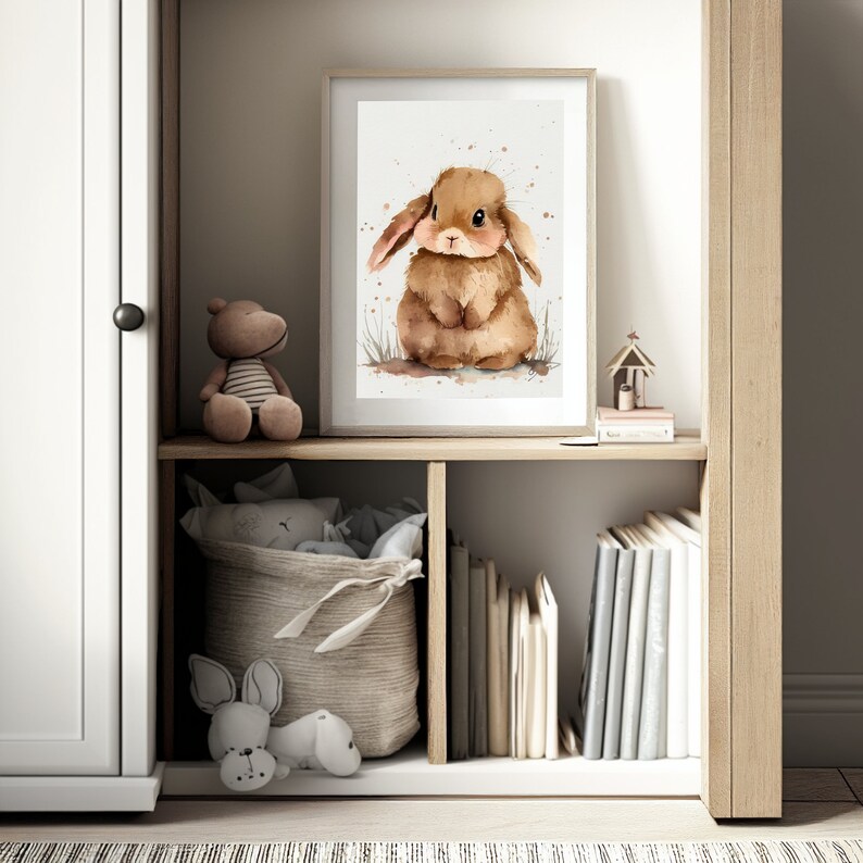 Bunny Rabbit Watercolor Poster Wall Art, Cute Nursery Wall Decor Art ...