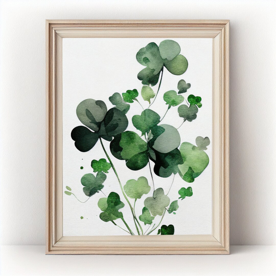 Green Clovers Watercolor Print File, Abstract Clover Painting, Lucky ...