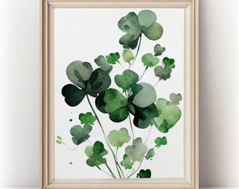 Green Clovers Watercolor Print File, Abstract Clover Painting, Lucky ...