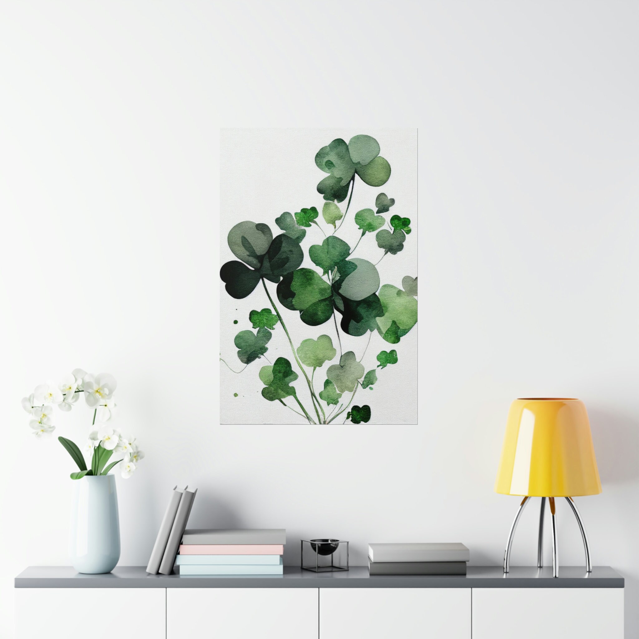 Green Clovers Watercolor Painting, Abstract Clover Print, Lucky Clover ...