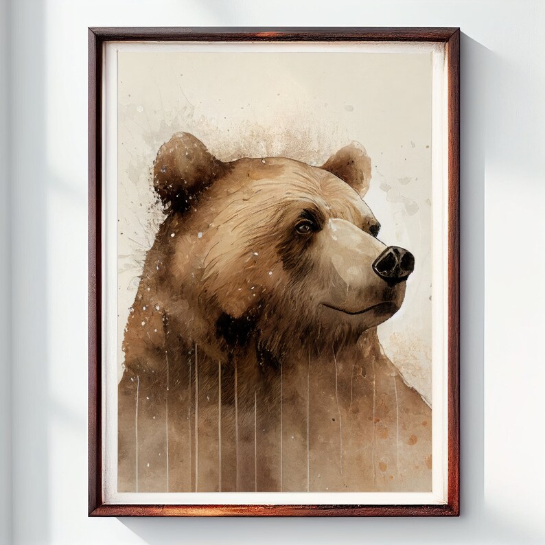 Brown Bear Watercolor Art Print File, Brown Bear Painting Wall Art ...
