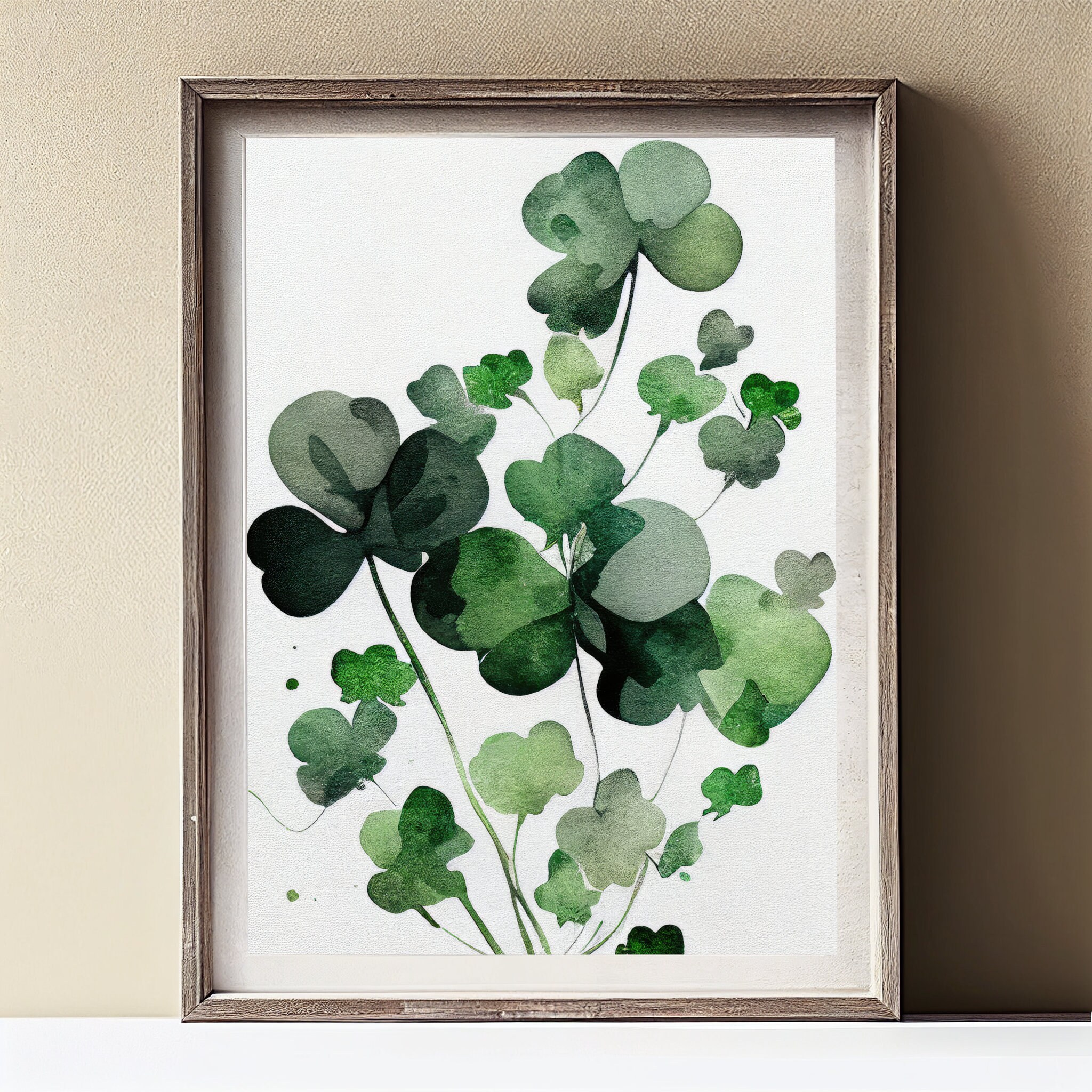 Green Clovers Watercolor Print File, Abstract Clover Painting, Lucky ...