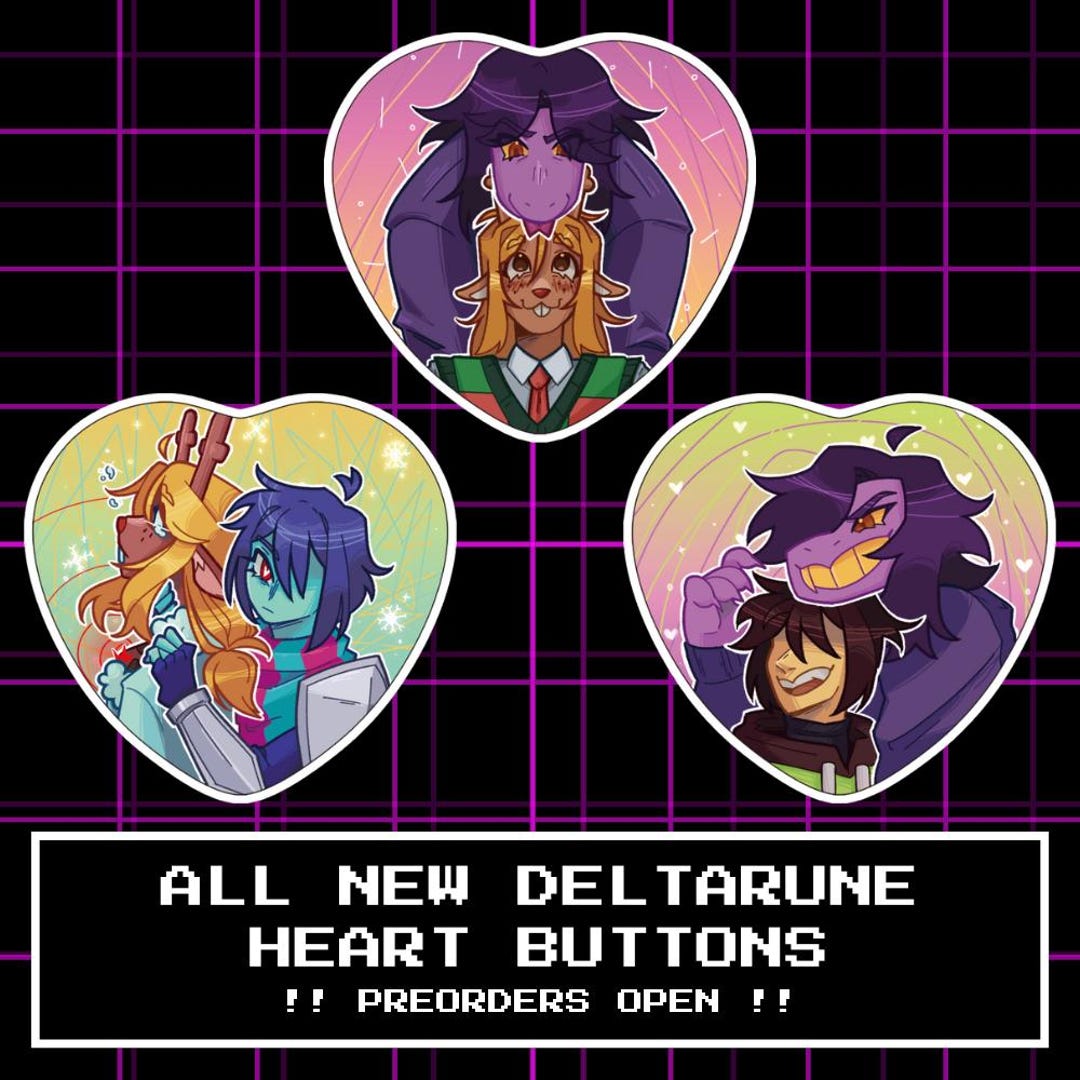 PREORDER Krusie, Kriselle, Suselle Heart Buttons [deltarune] - Etsy