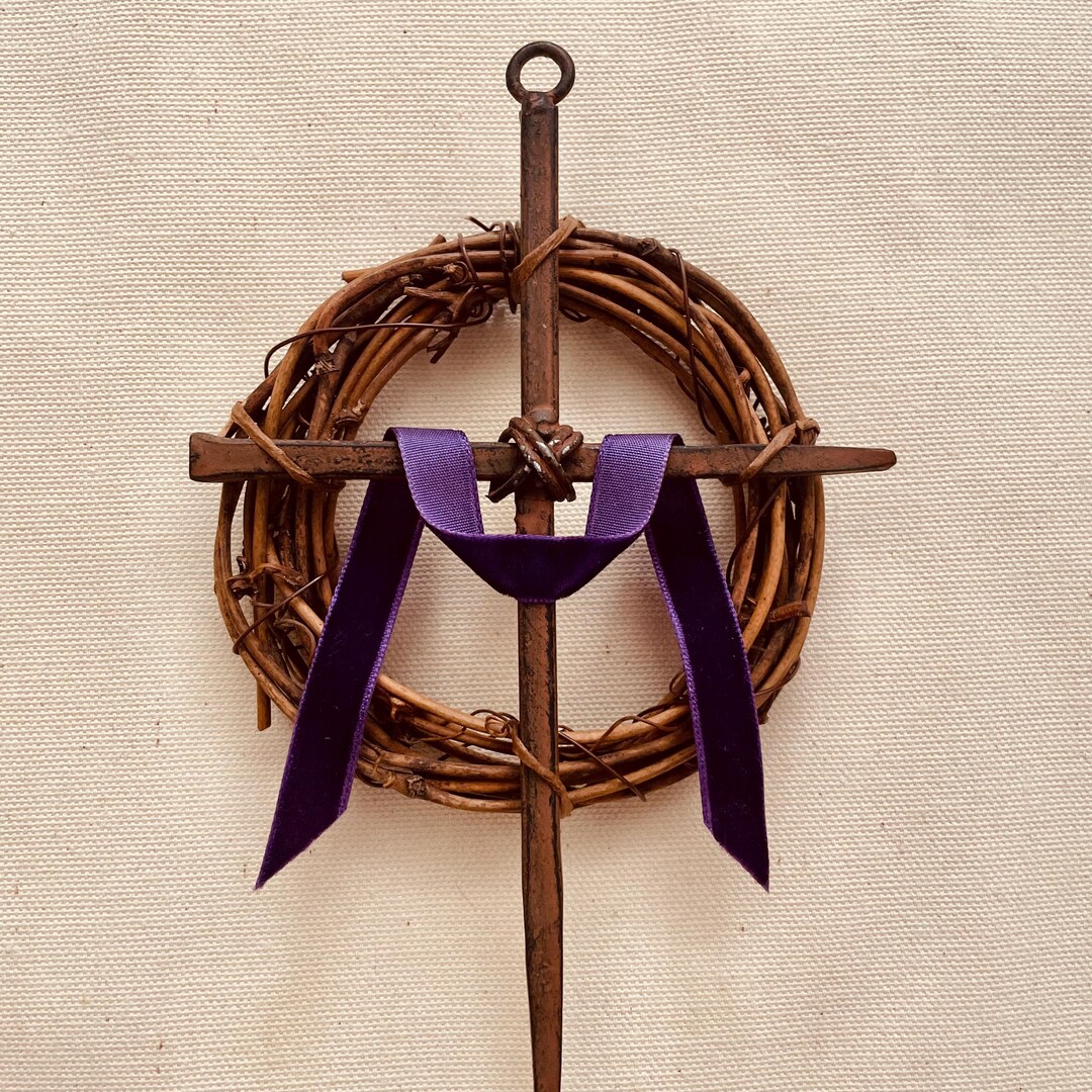 Lent Purple Simple Rustic Small Nail Cross Wreath - Christian Catholic ...