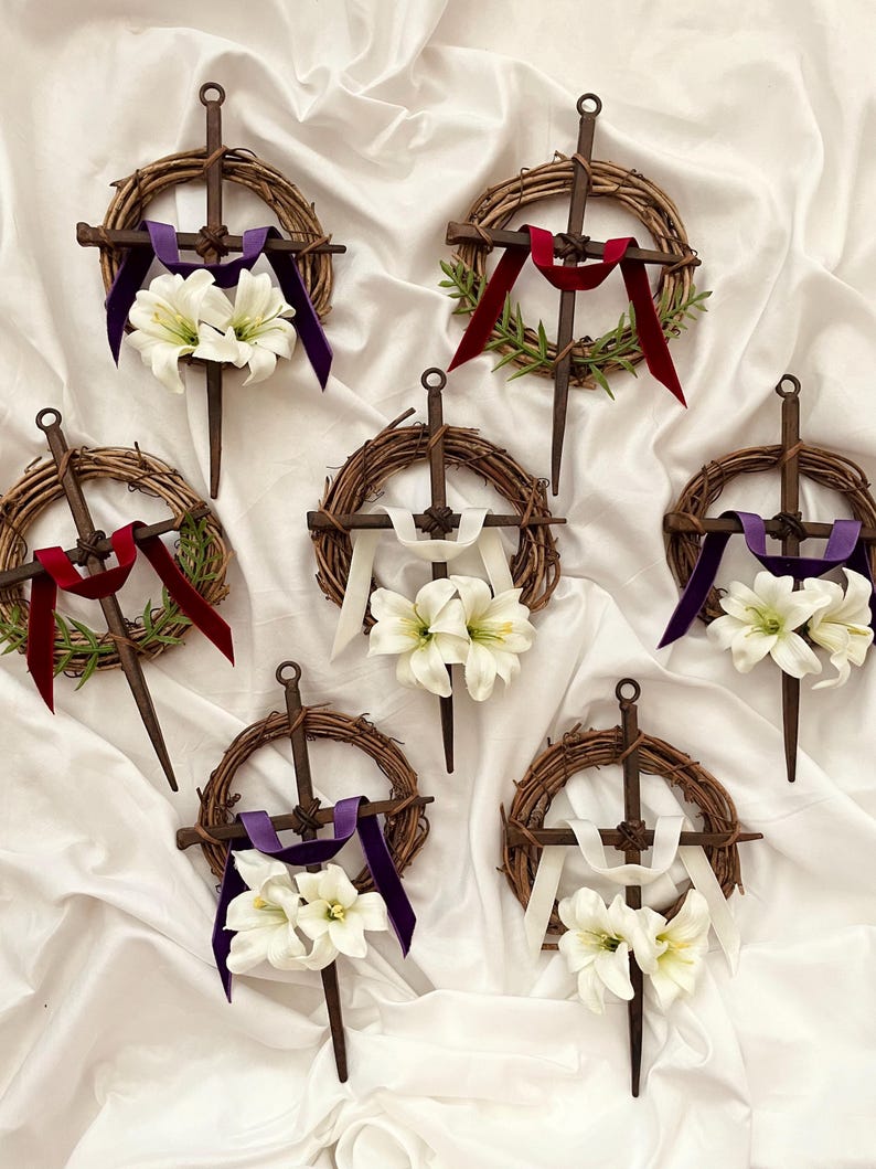Easter Lent Small Nail Cross Wreath - Christian Catholic Gift - Home ...
