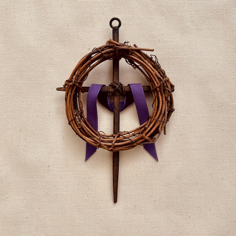 Lent Purple Simple Rustic Small Nail Cross Wreath - Christian Catholic ...