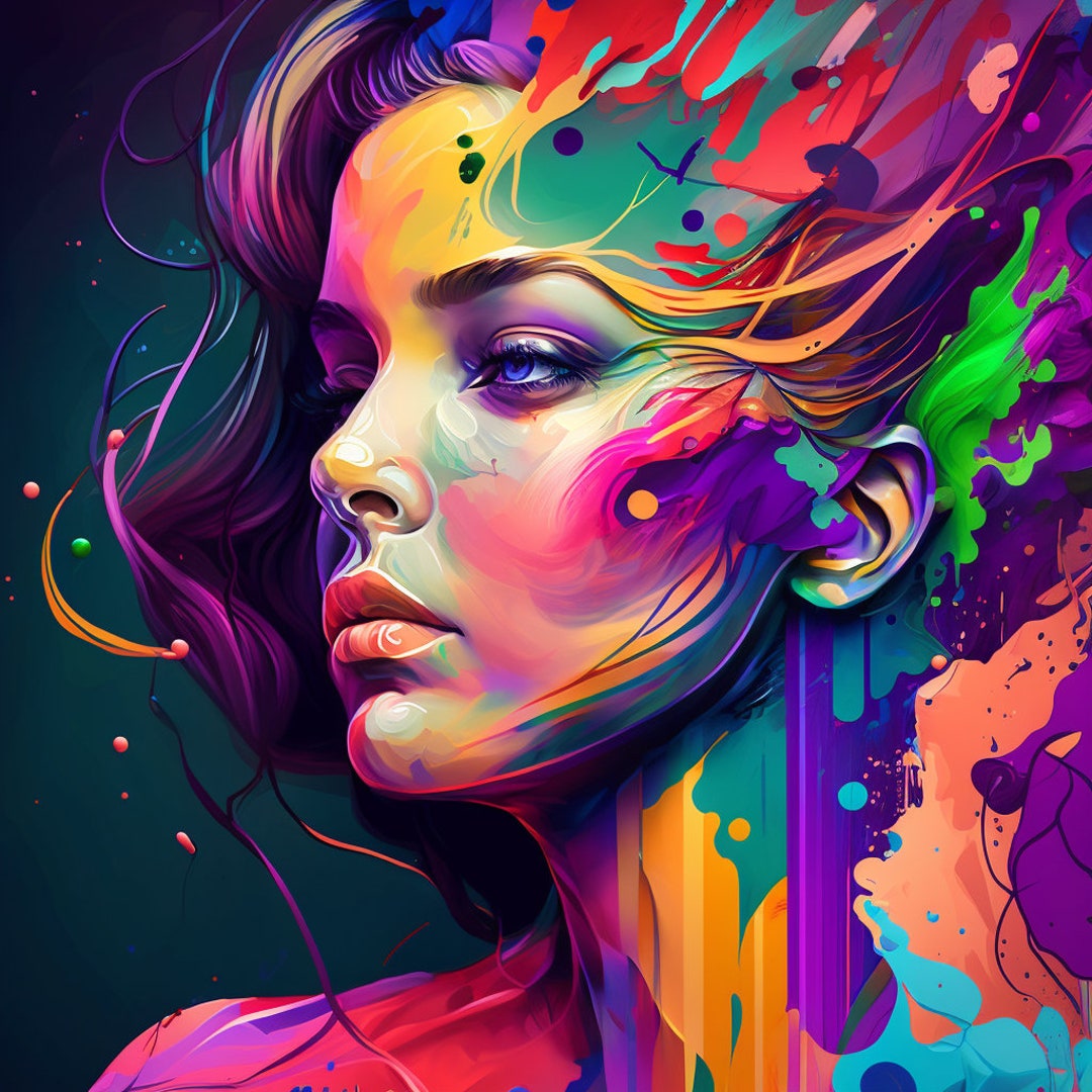 Neon Colorful Girl Portrait - Etsy