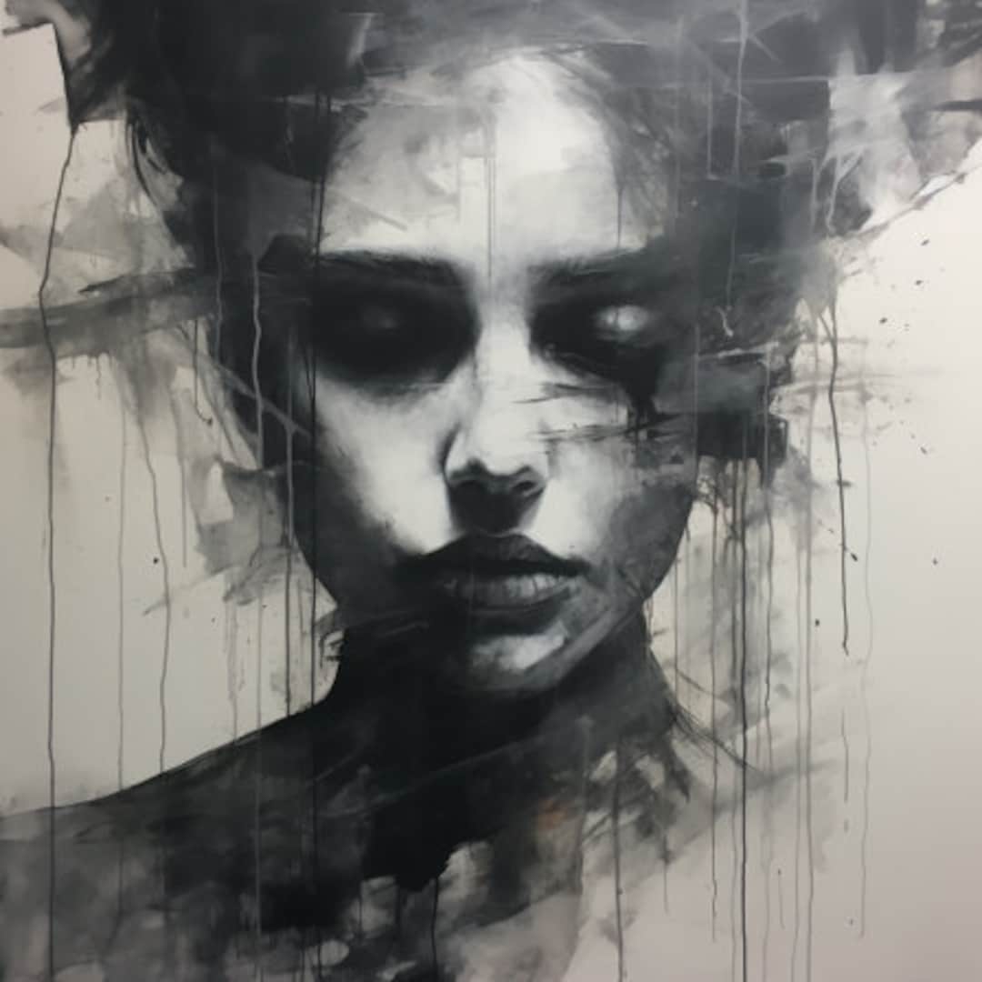 Shadowed Emotions" - Digital Download of Black and Grey Girl Portrait ...