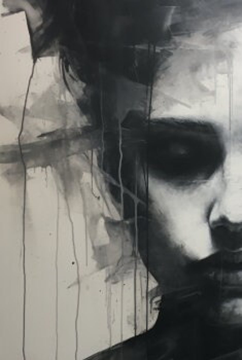 Shadowed Emotions" - Digital Download of Black and Grey Girl Portrait ...