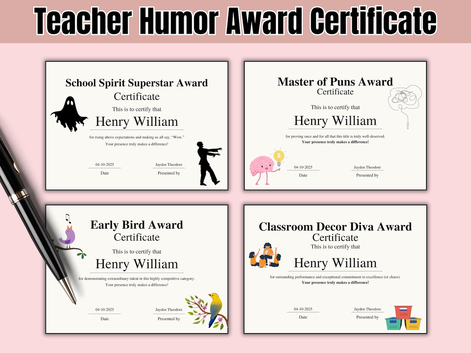 100 Funny Teachers Award Certificates Editable in Canva, Funny Award ...