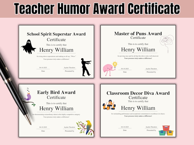 Funny Teacher Award Certificates, Editable Superlatives (canva ...