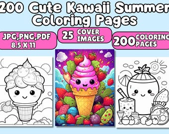 Best Seller 200 Cute Kawaii Summer Coloring Pages for Kids & Adults ...