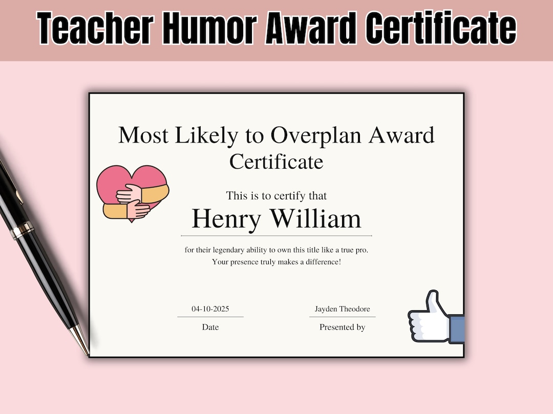 100 Funny Teachers Award Certificates Editable in Canva, Funny Award ...