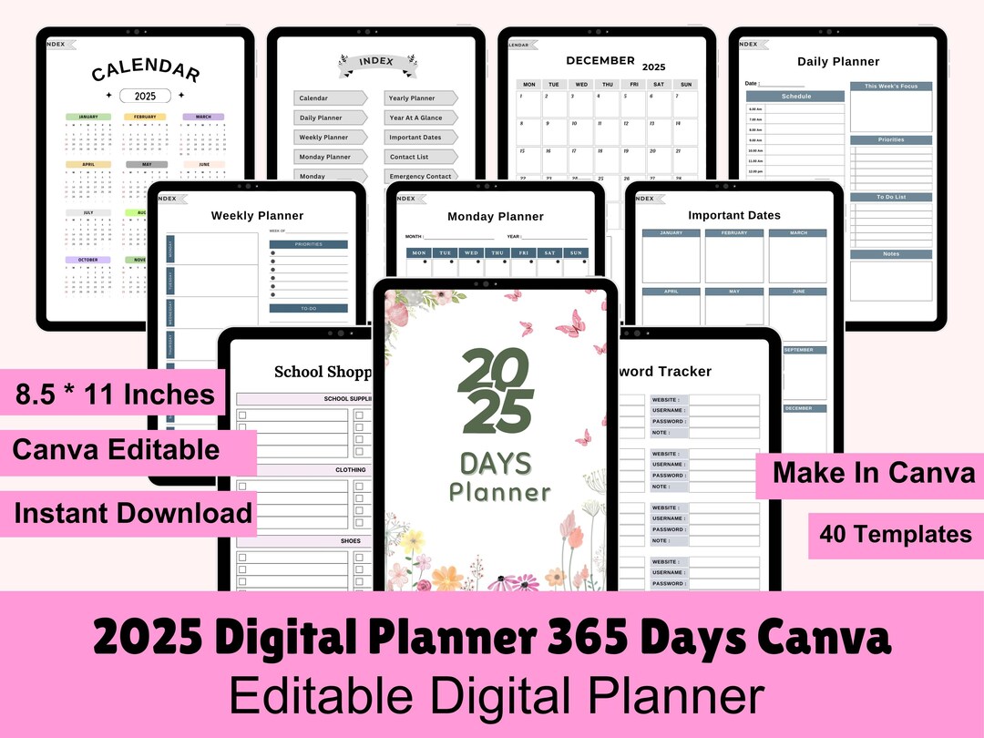 2025 Digital Planner – Daily, Weekly, Monthly Canva Template (PDF) - Etsy