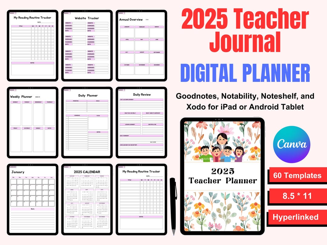 2025 Teacher Planner for Canva Template 2025 Dated Digital Teacher ...
