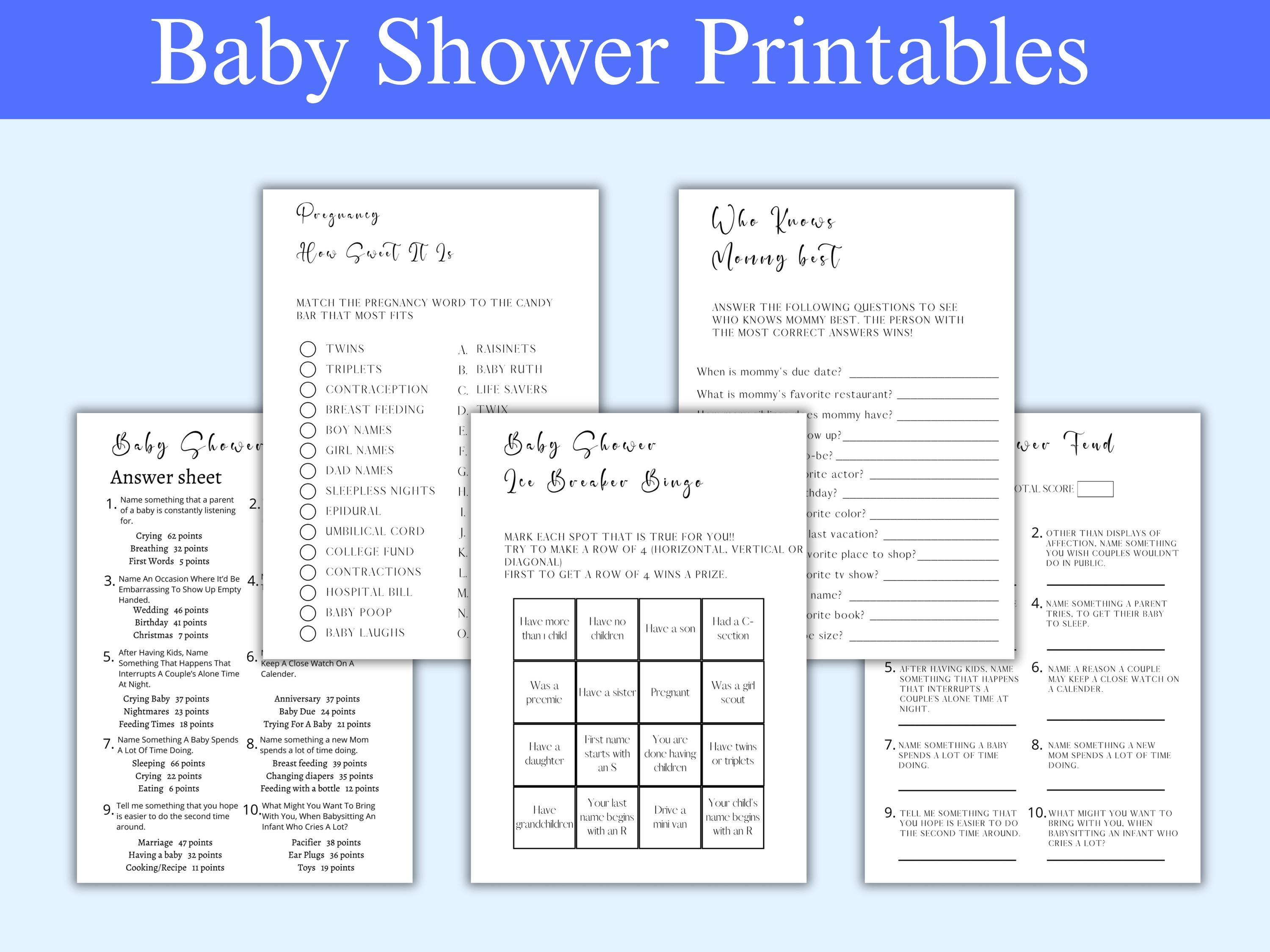 Minimalist Baby Shower Game Bundle, Modern Printable Trivia Pack, Fun ...