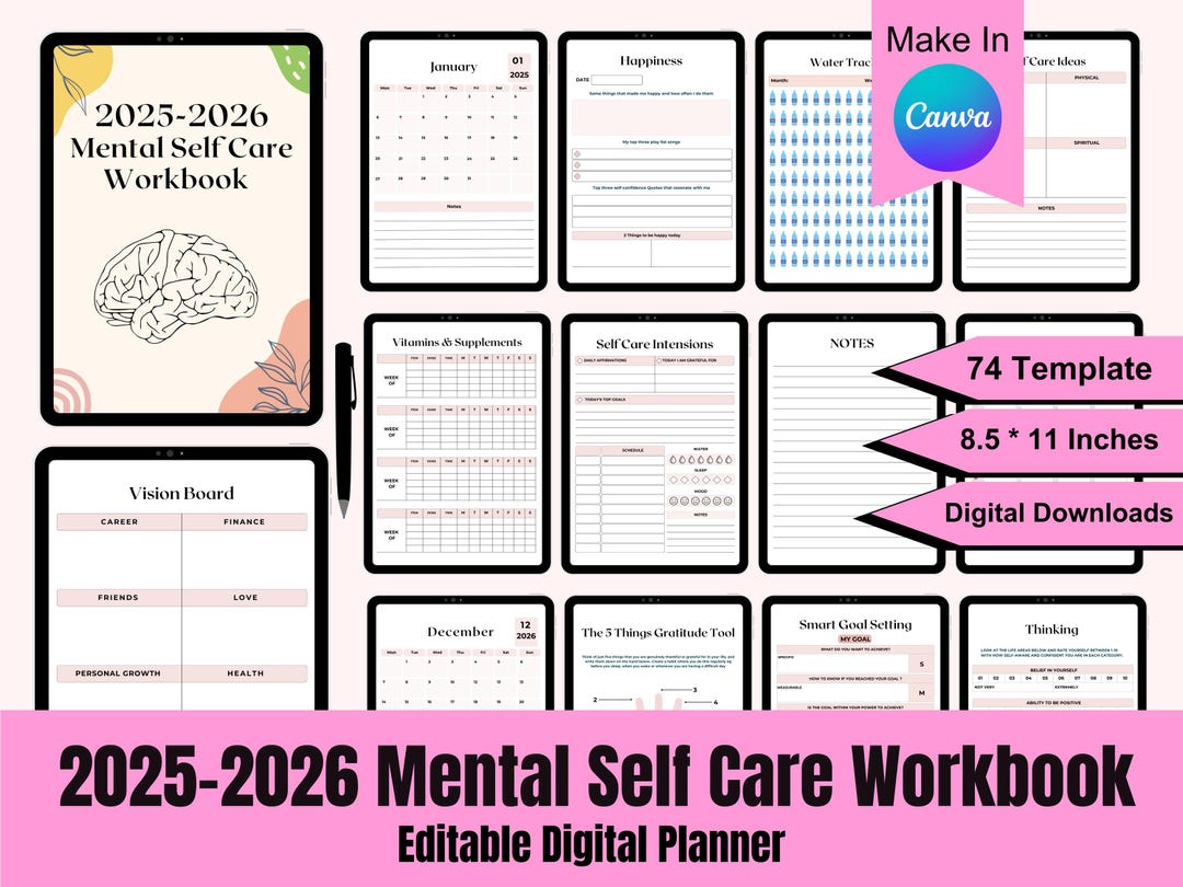 2025-2026 Self-care Workbook | Mental Health, Wellness (digital ...