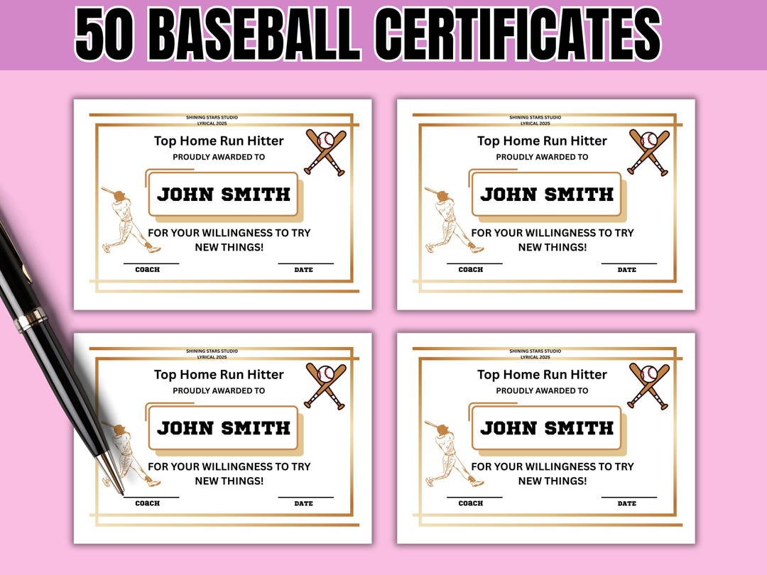 50 Baseball Award Certificate Templates, Editable Canva Design (digital ...