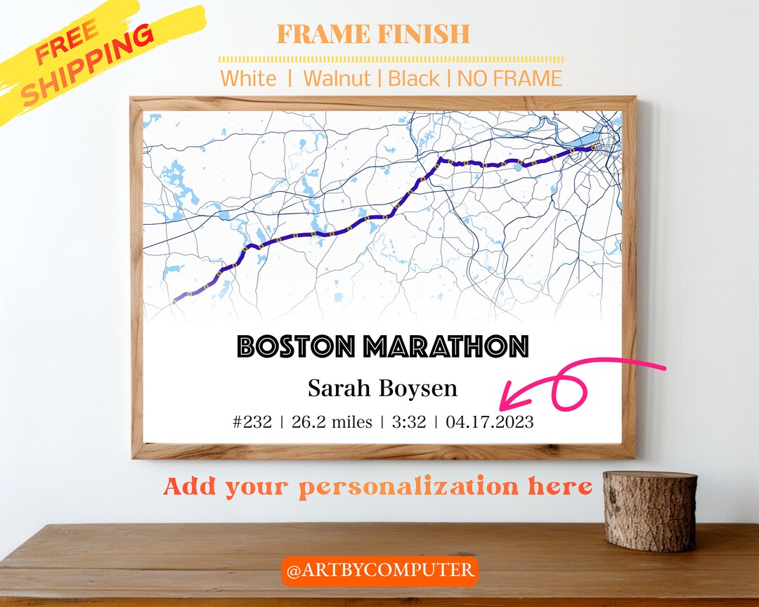 Boston Marathon Customized Map Print, Gift for Runner, Personalized ...