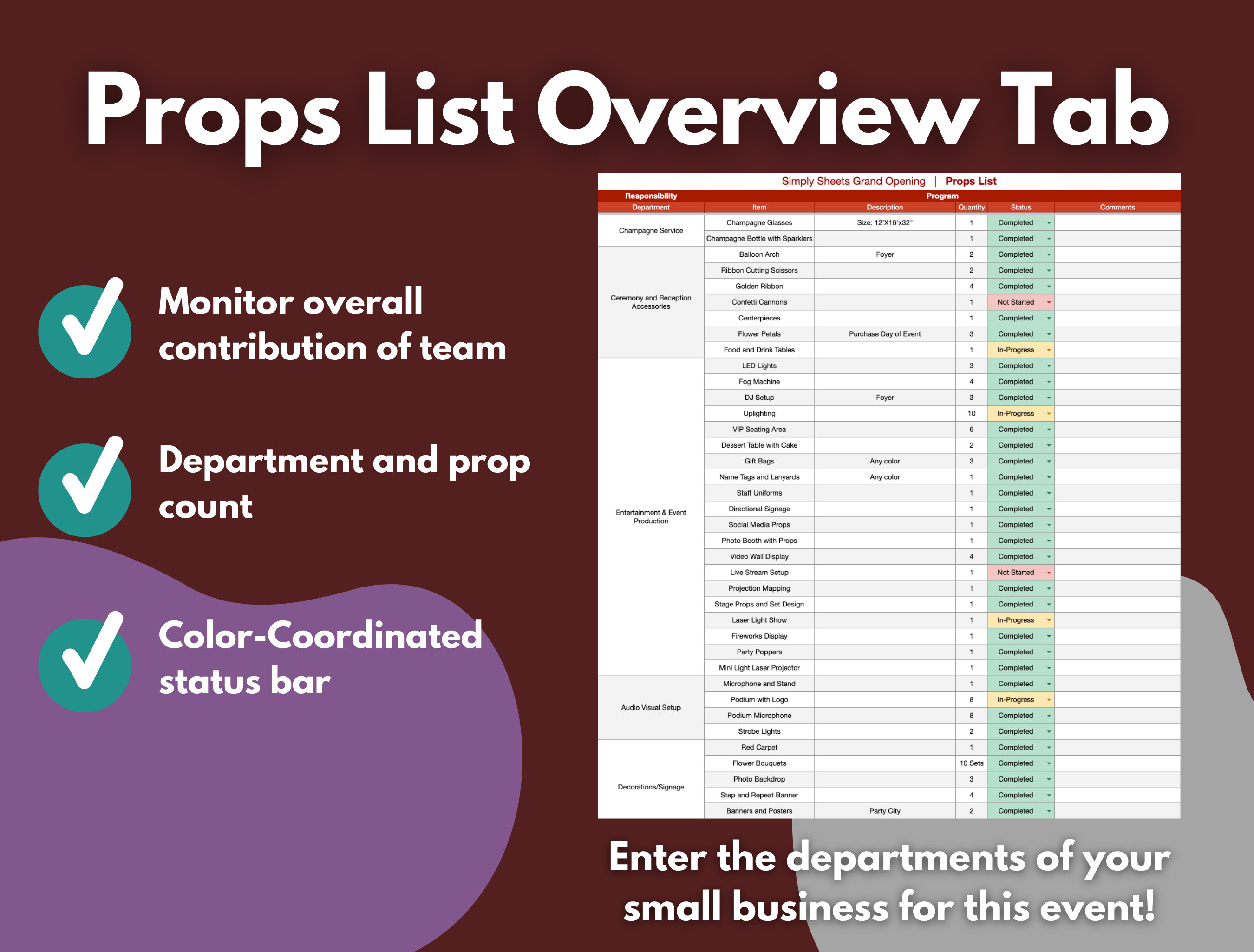 Ultimate Event Planning Template for Google Sheets | Automated Props List Template | Event ...