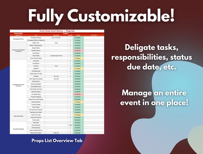 Ultimate Event Planning Template for Google Sheets | Automated Props List Template | Event ...