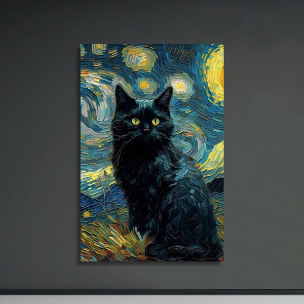 Starry Night Black Cat - Etsy